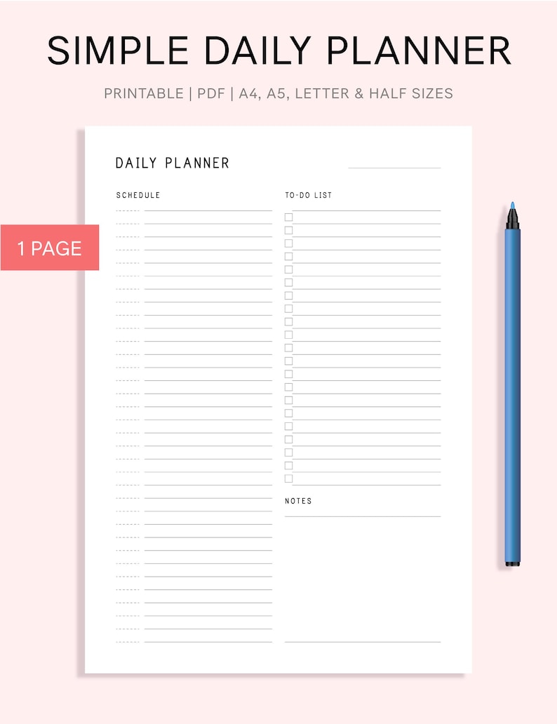 Minimalist Daily Planner Printable A4 A5 PDF, Simple Productivity ...