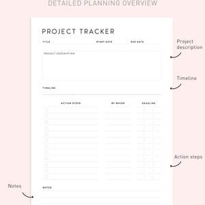 Project Planner Printable, Work Planner, Project Timeline Tracker ...