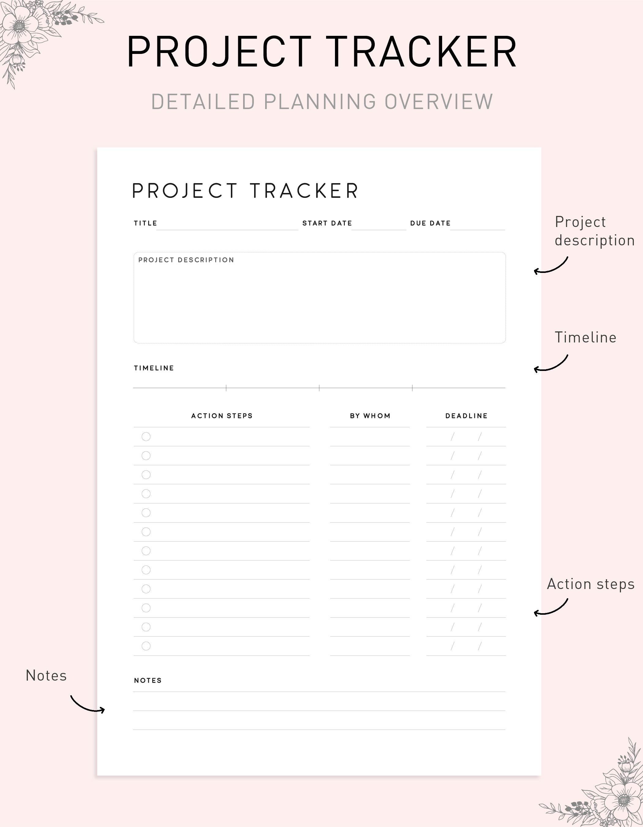 Project Planner Printable, Work Planner, Project Timeline Tracker ...
