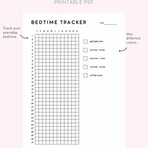 Bedtime Tracker Printable Journal , Monthly Sleep Log, Sleep Quality ...