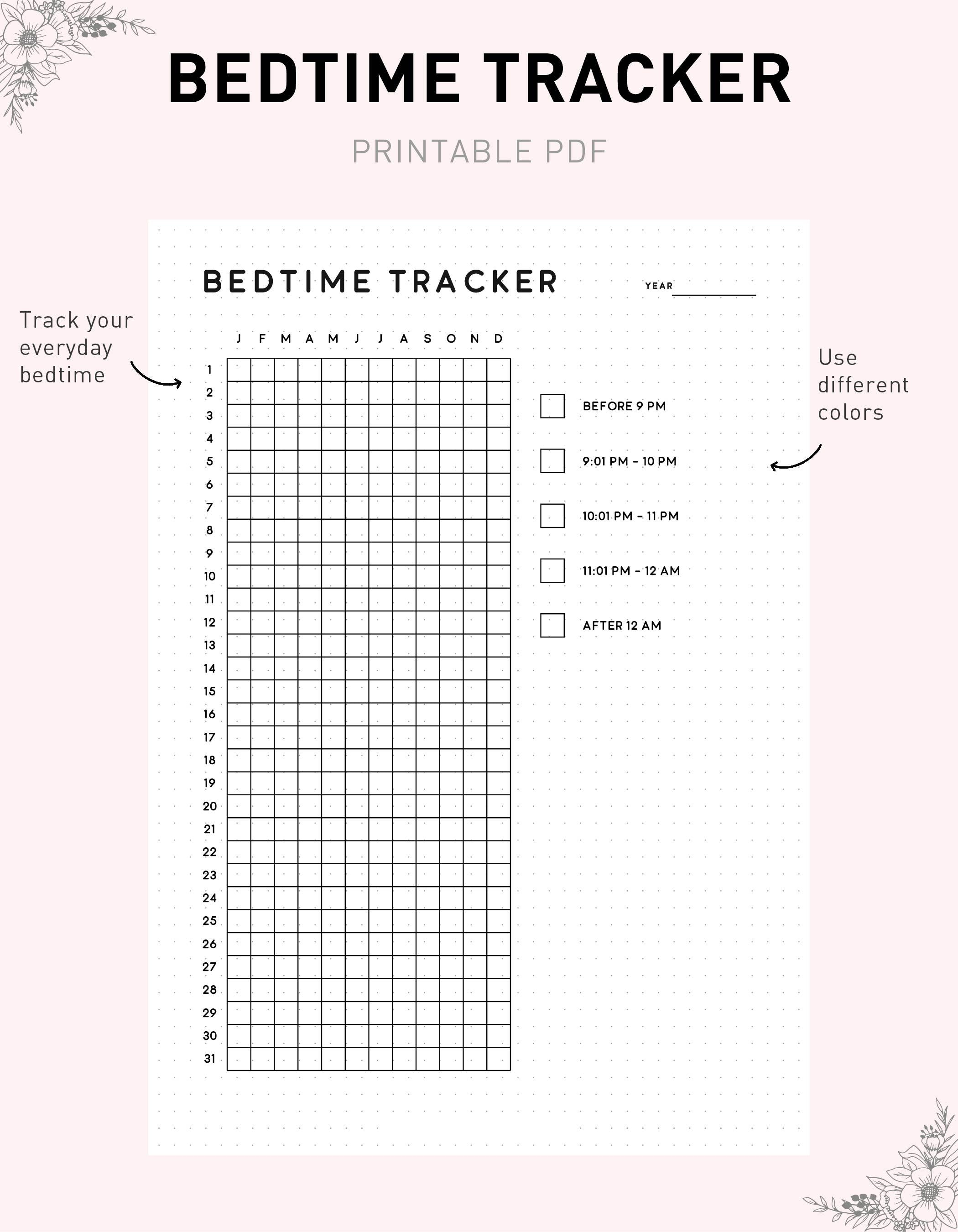 Bedtime Tracker Printable Journal , Monthly Sleep Log, Sleep Quality ...