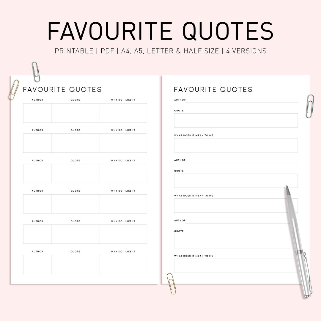 Favorite Quote Tracker Printable, Digital Quote Journal, Inspirational ...