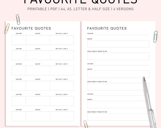 Favourite Quote Tracker Printable, Quote Journal Printable ...