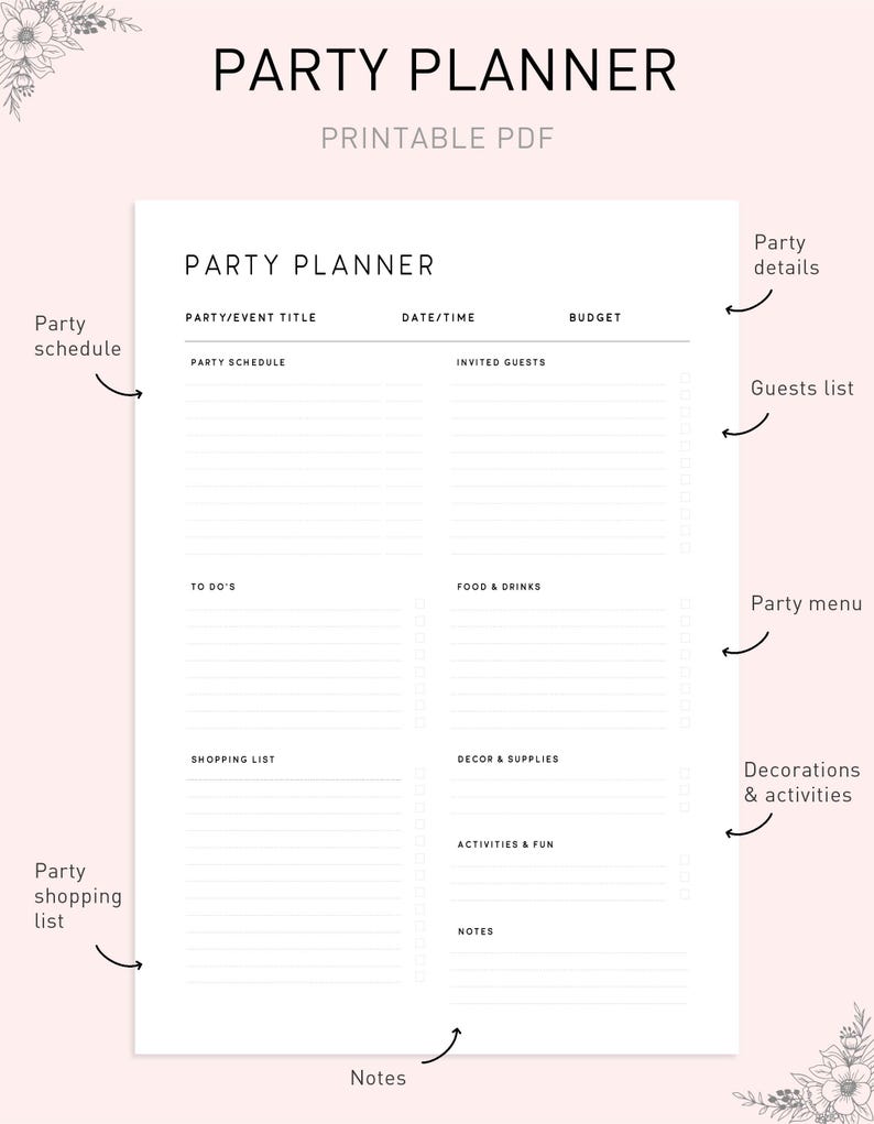 Party Event Planner Printable, Digital Wedding Bachelorette Birthday ...