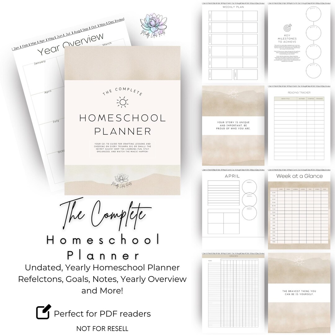 Minimalist Digital Homeschool Planner Undated, Hyperlinked, Printable ...