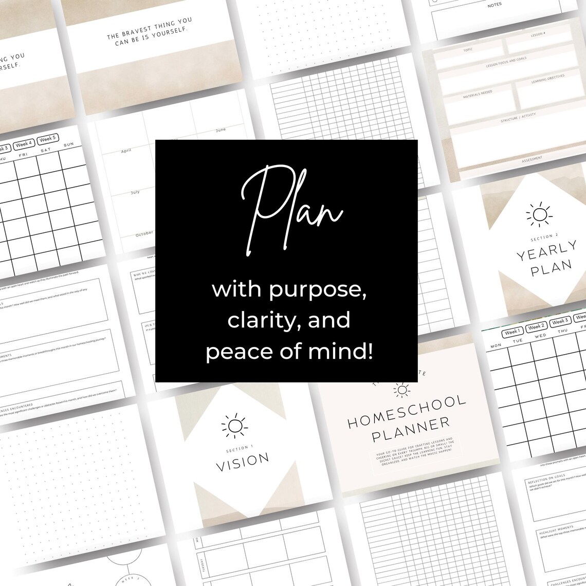 Minimalist Digital Homeschool Planner Undated, Hyperlinked, Printable ...