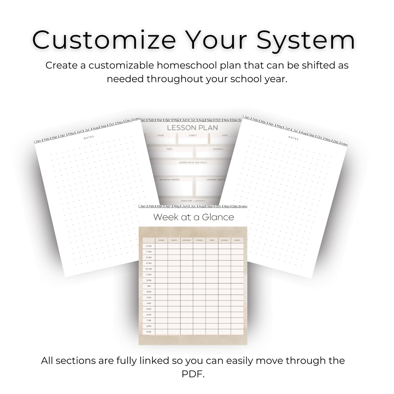 Minimalist Digital Homeschool Planner Undated, Hyperlinked, Printable ...
