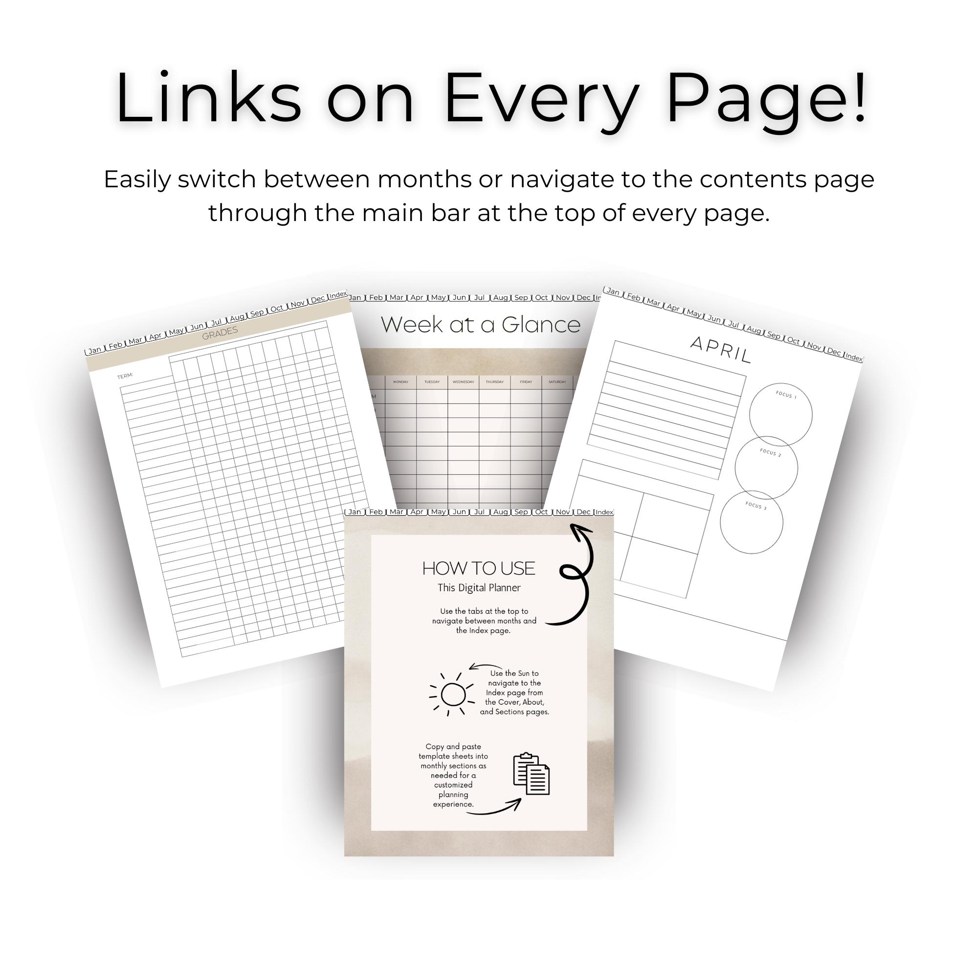 Minimalist Digital Homeschool Planner Undated, Hyperlinked, Printable ...