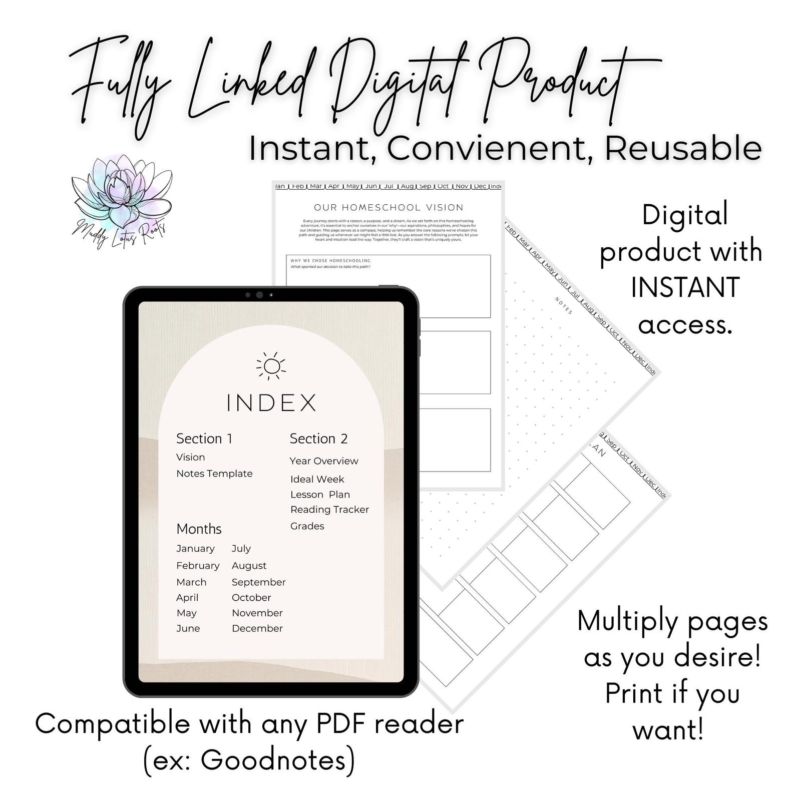 Minimalist Digital Homeschool Planner Undated, Hyperlinked, Printable ...