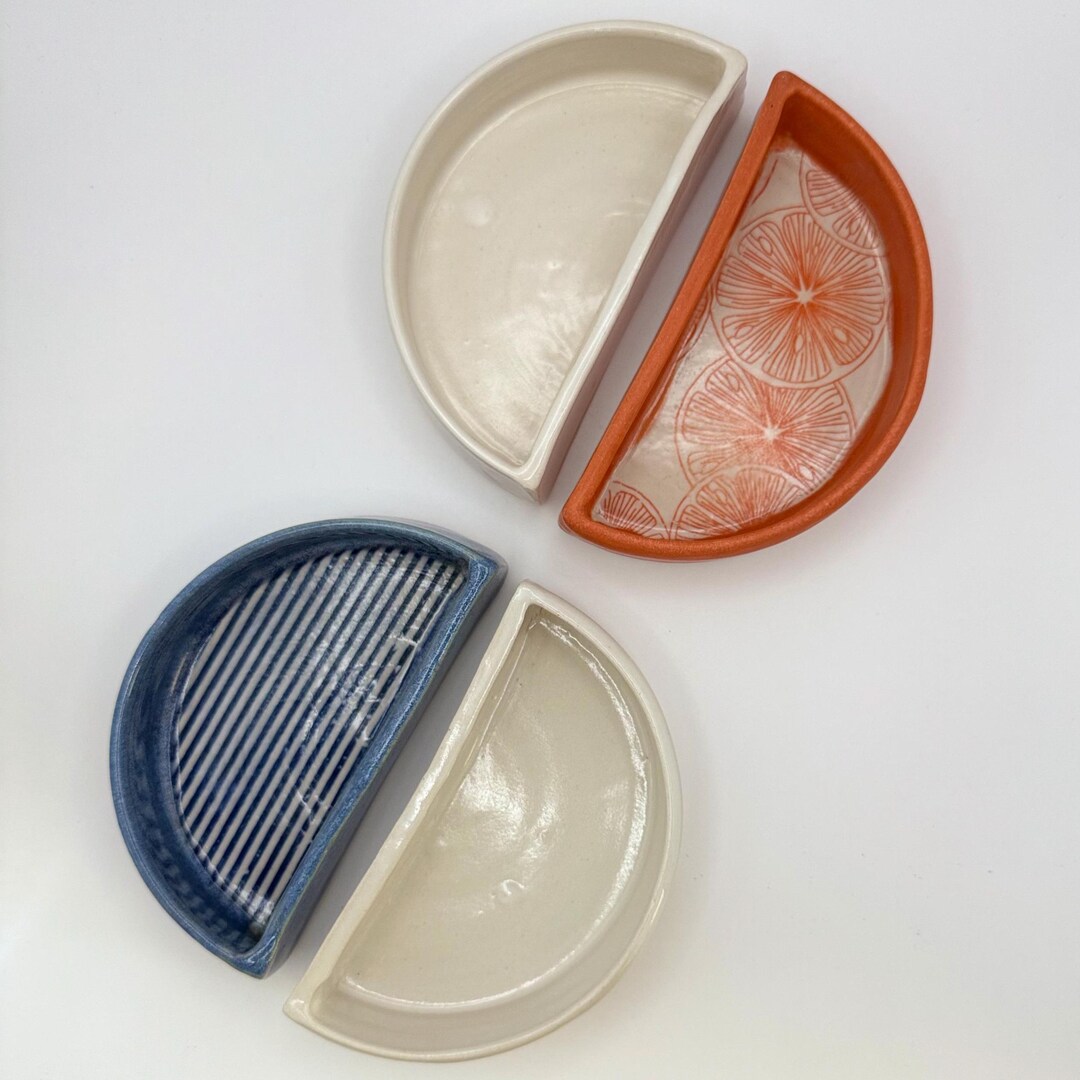 Handmade Ceramic Half-moon Plate Set: Orange or Blue Decorative ...