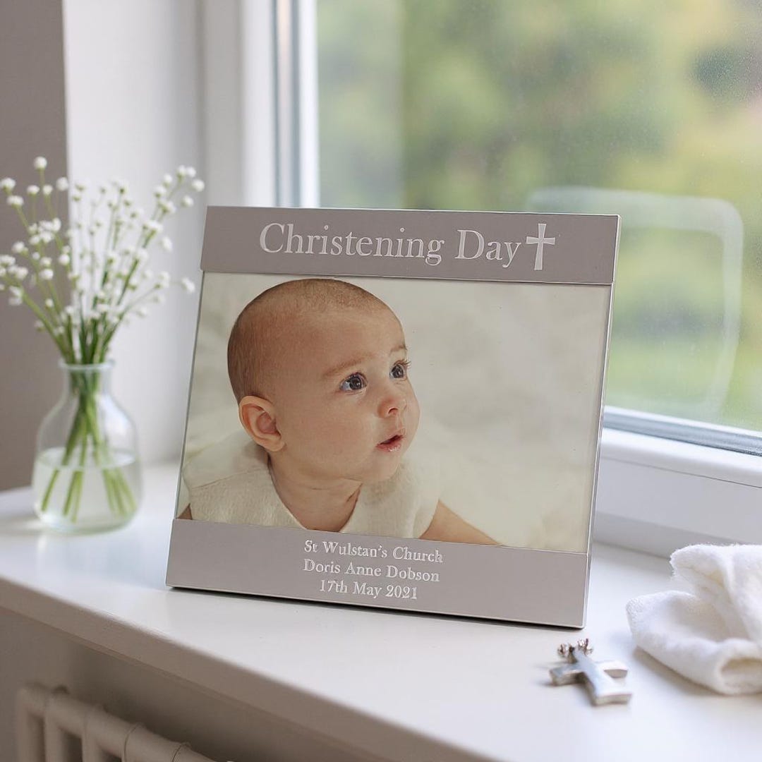 Personalised Silver Christening Photo Frame | Engraved Religious Cross ...