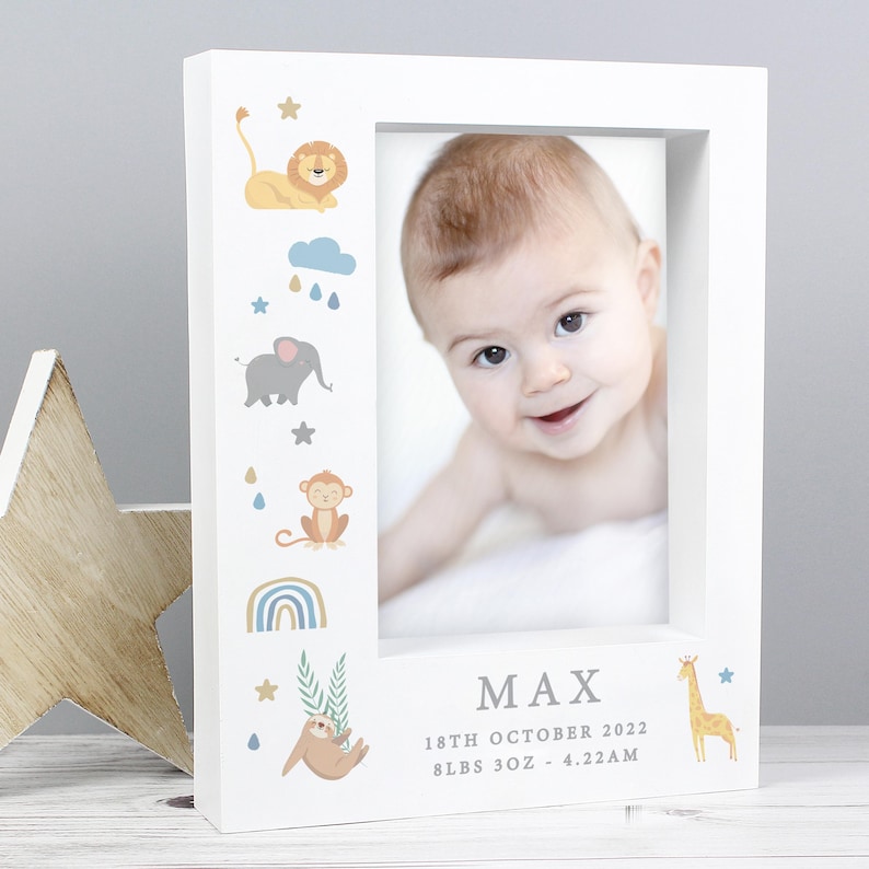 Personalised Baby Photo Frame | Safari Animals 5x7 Frame | New Baby ...