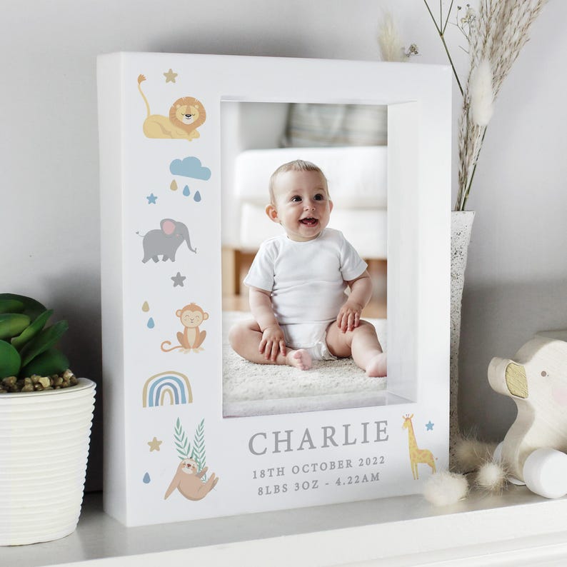 Personalised Baby Photo Frame | Safari Animals 5x7 Frame | New Baby ...