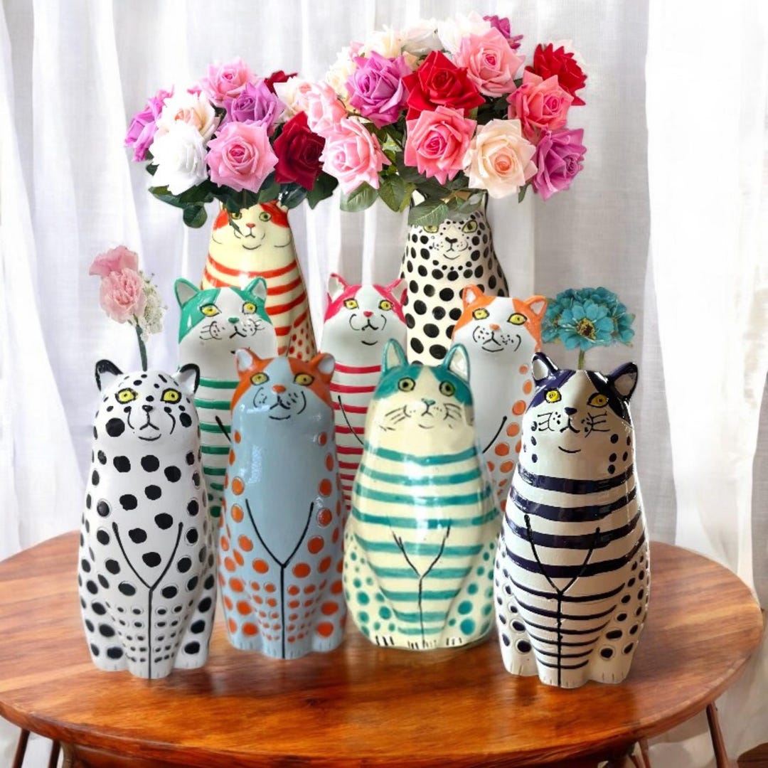 Polka Dot Cat Resin Flower Vase Adorable Cat Bud Vase for Home, Shelf ...