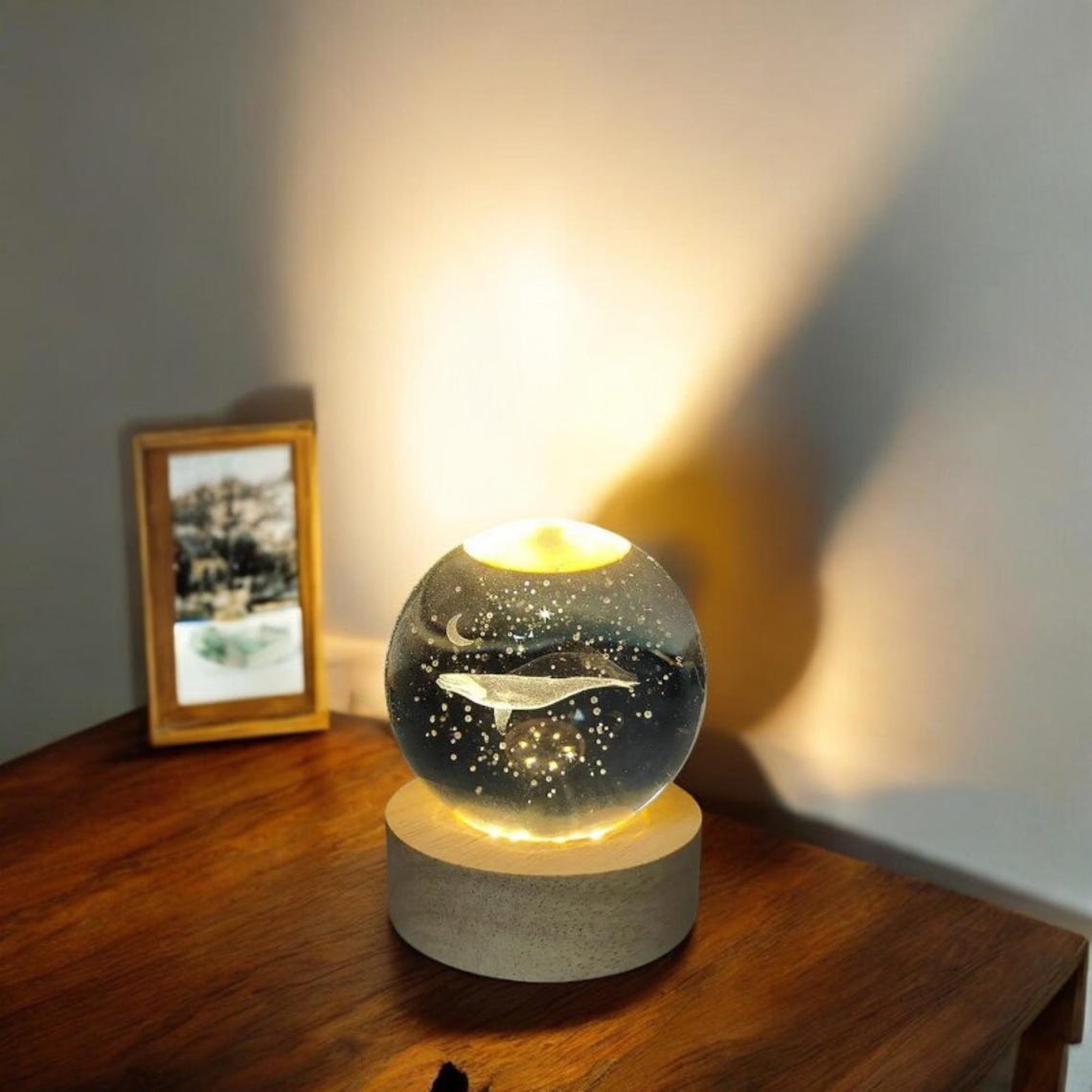 Customized Whale Night Light Unique Fish Snow Globe Moon and Star Whale ...