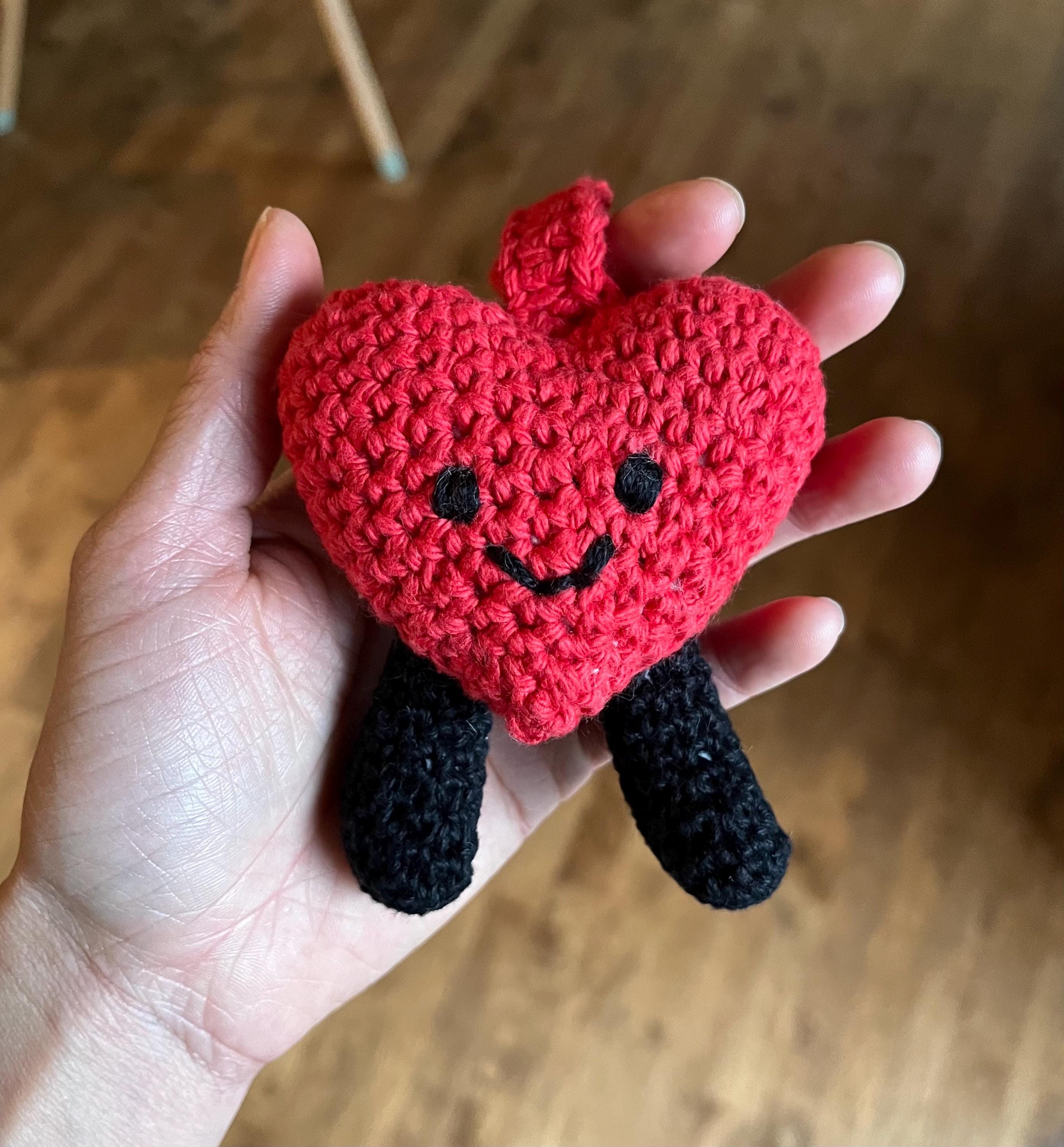 Cute Crochet Heart Bag Charm, Smiling Heart Amigurumi Plush, Handmade ...