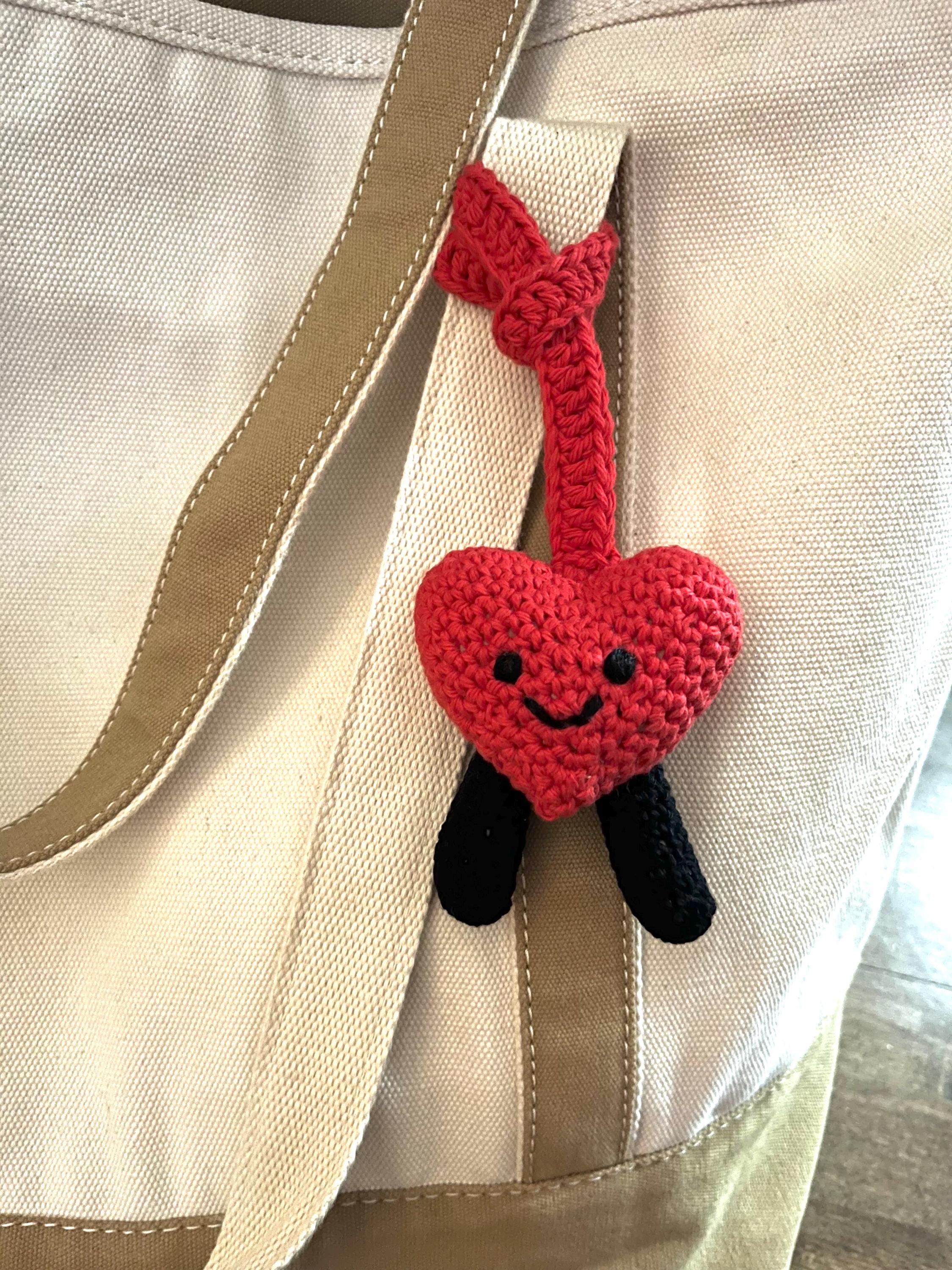 Cute Crochet Heart Bag Charm, Smiling Heart Amigurumi Plush, Handmade ...