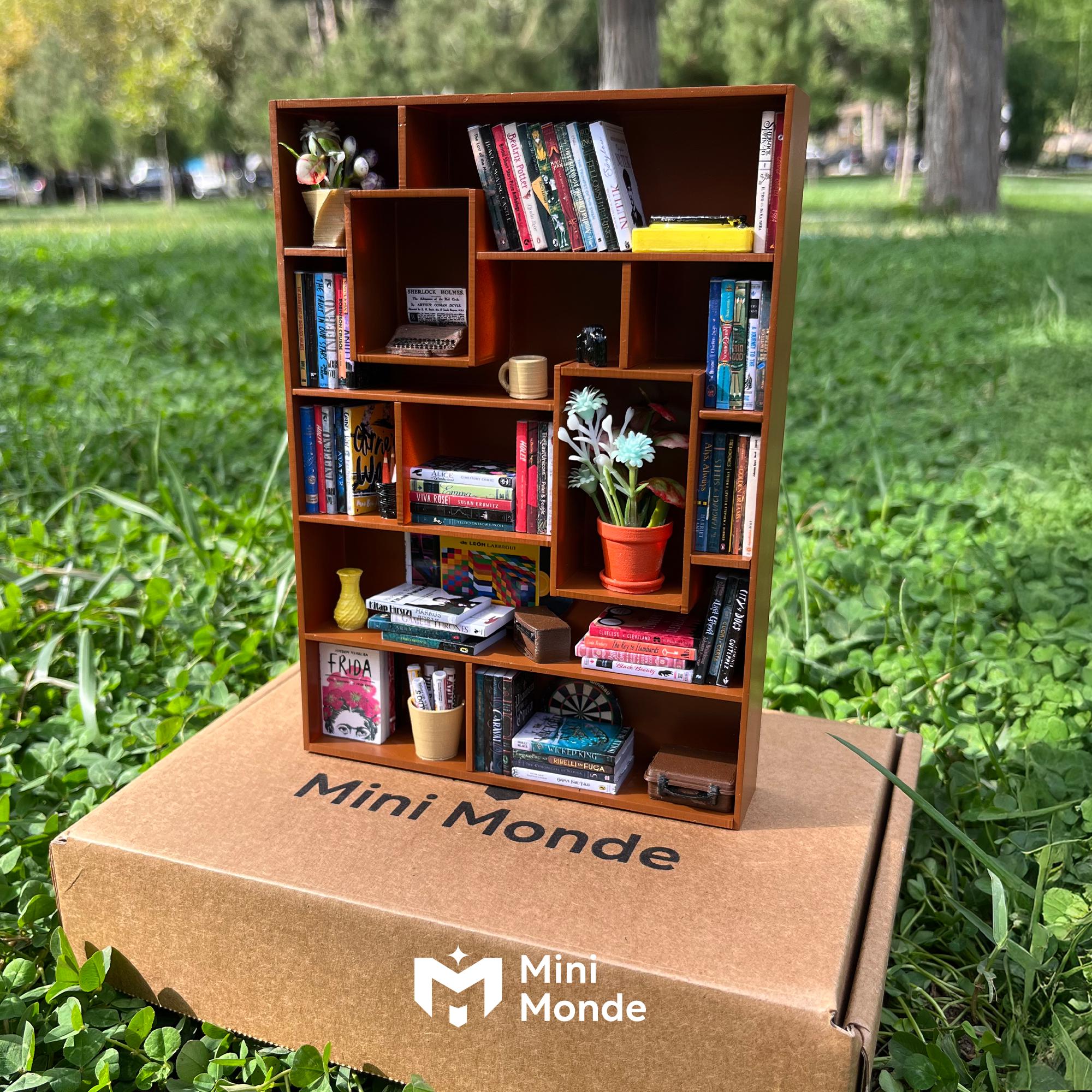 Miniature Wooden Bookshelf With Books, Plants and Decor | Handmade Mini ...