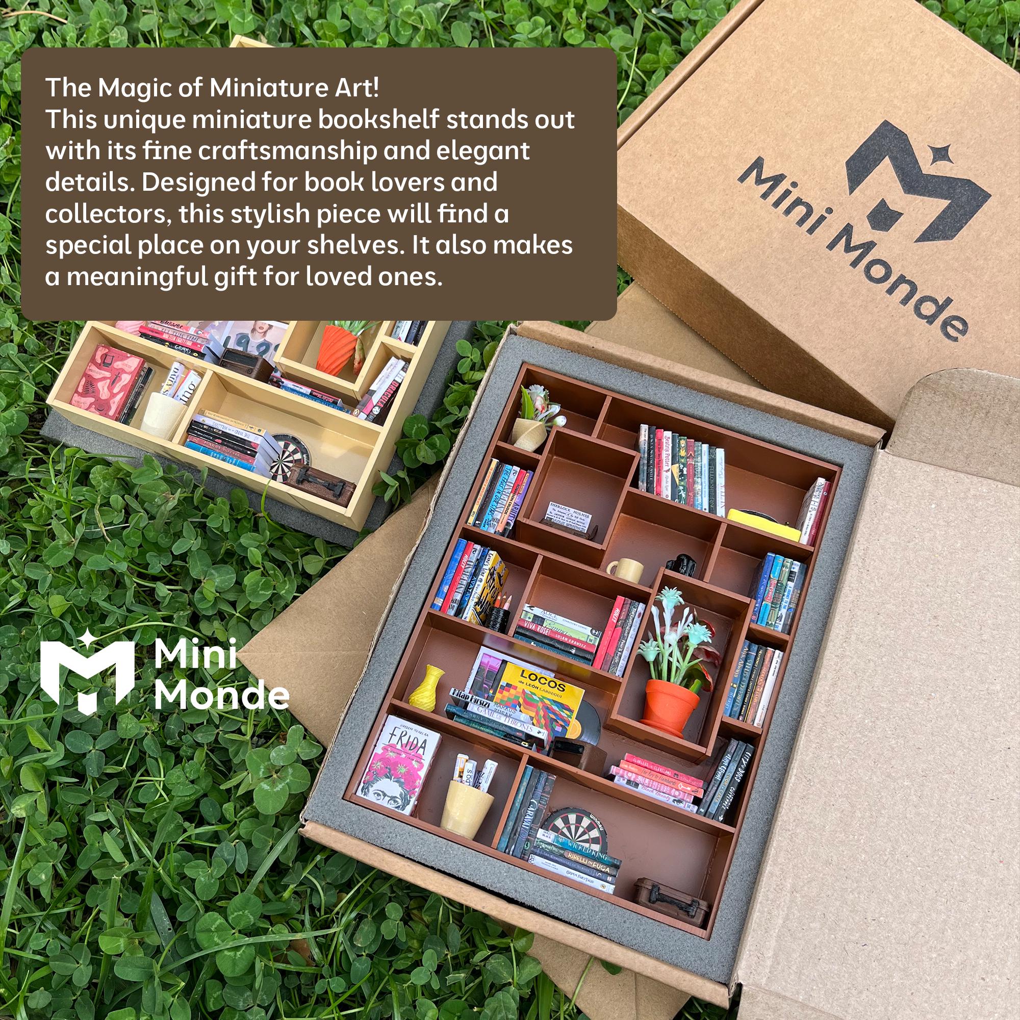 Miniature Wooden Bookshelf With Books, Plants and Decor | Handmade Mini ...