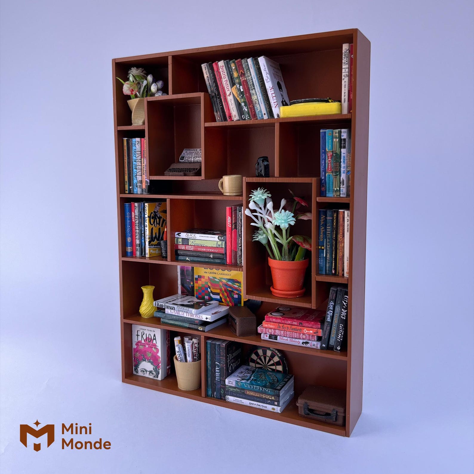 Miniature Wooden Bookshelf With Books, Plants and Decor | Handmade Mini ...