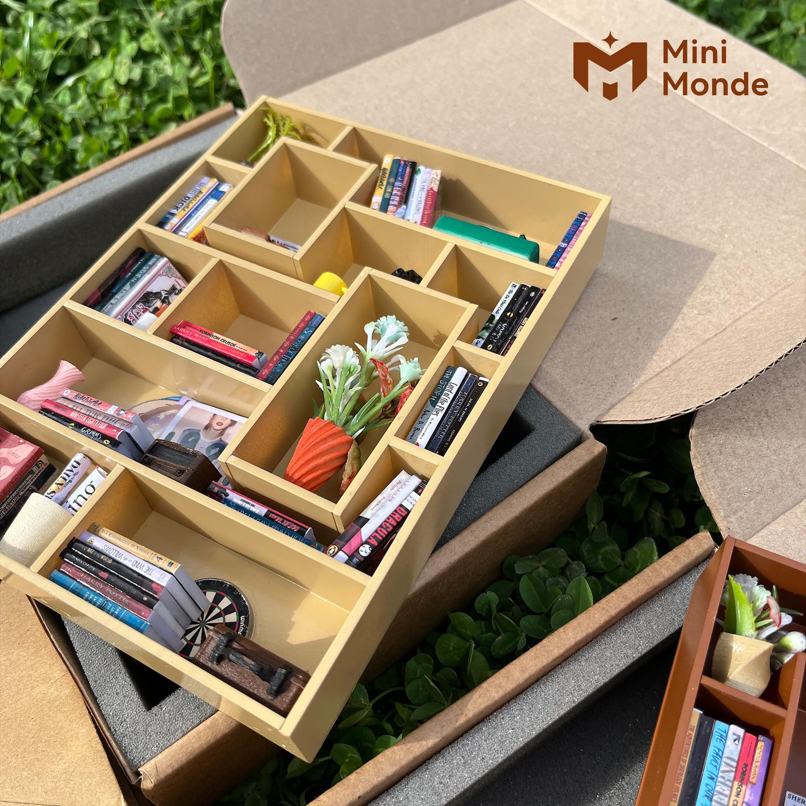 Miniature Wooden Bookshelf With Books, Plants and Decor | Handmade Mini ...