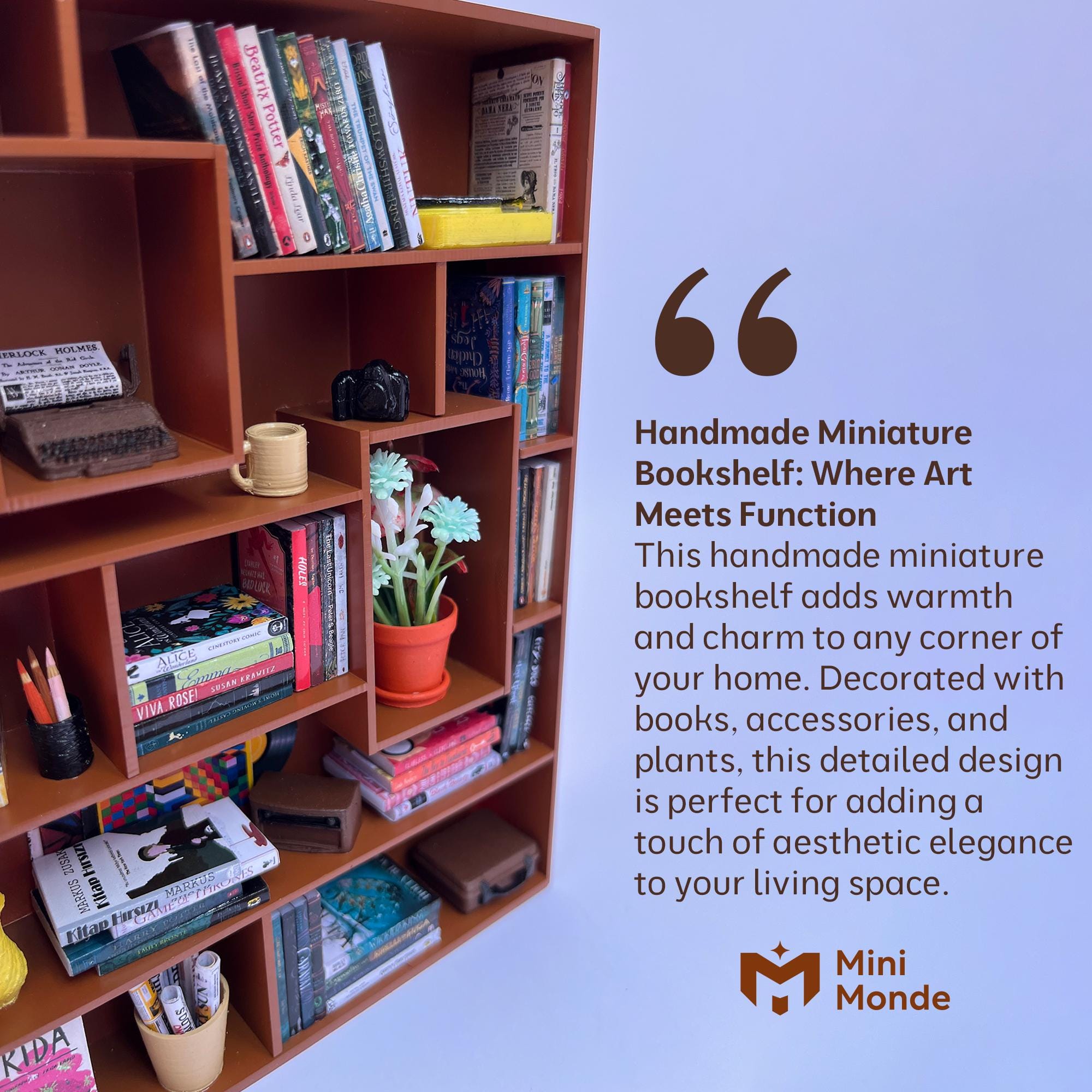 Miniature Wooden Bookshelf With Books, Plants and Decor | Handmade Mini ...