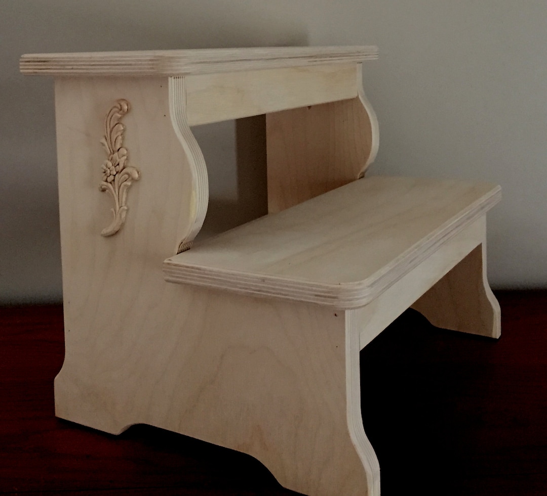 13" H - 2 - Wood Step Stool - Sanded Finish W/ornate - Etsy