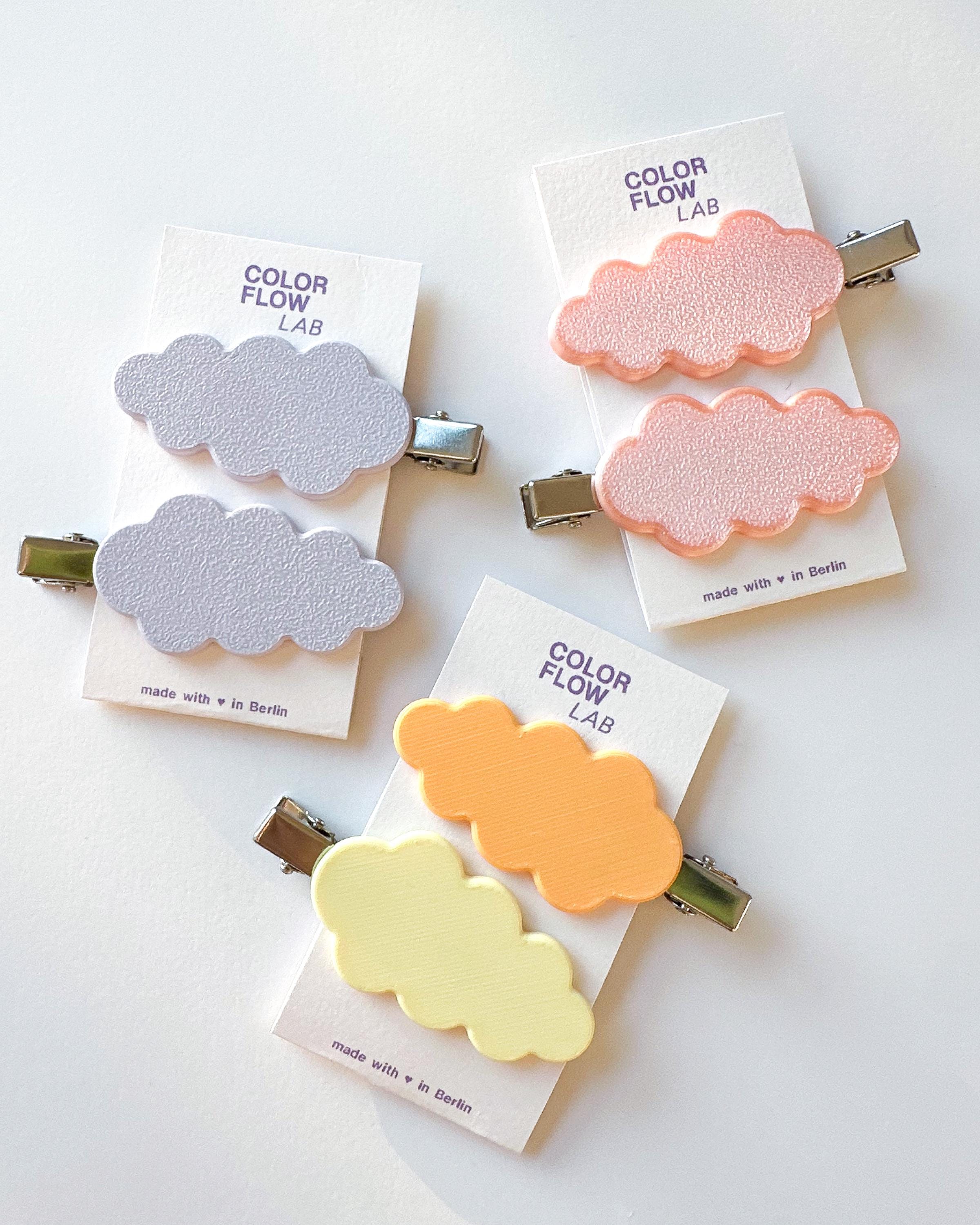 Pastel Cloud-shaped Creaseless Hair Clips – 3D Printed Set of 2 Unique ...