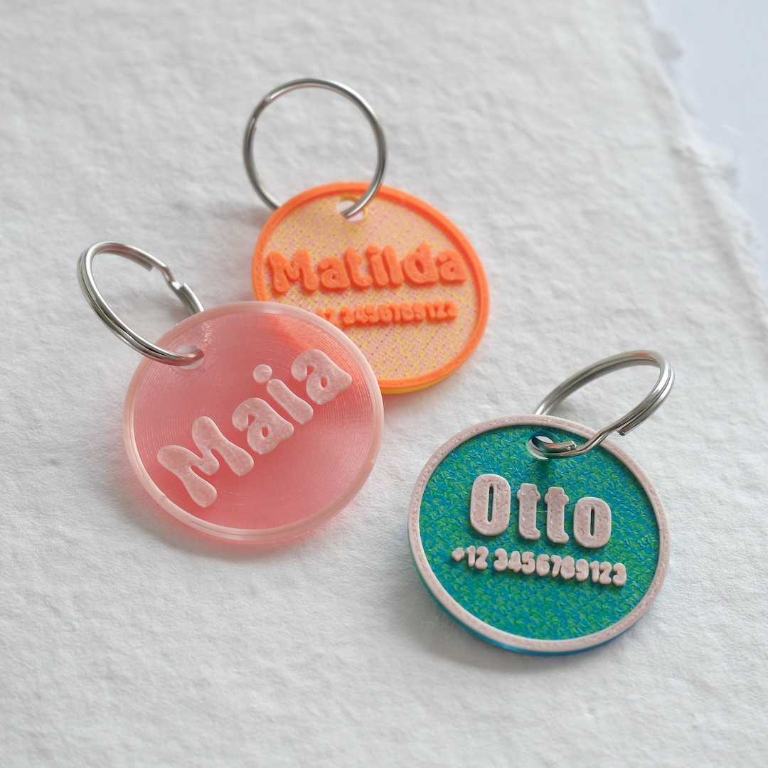 Modern Personalized 3D Printed Dog Tag Keychain Custom Cute Pet Name ID ...