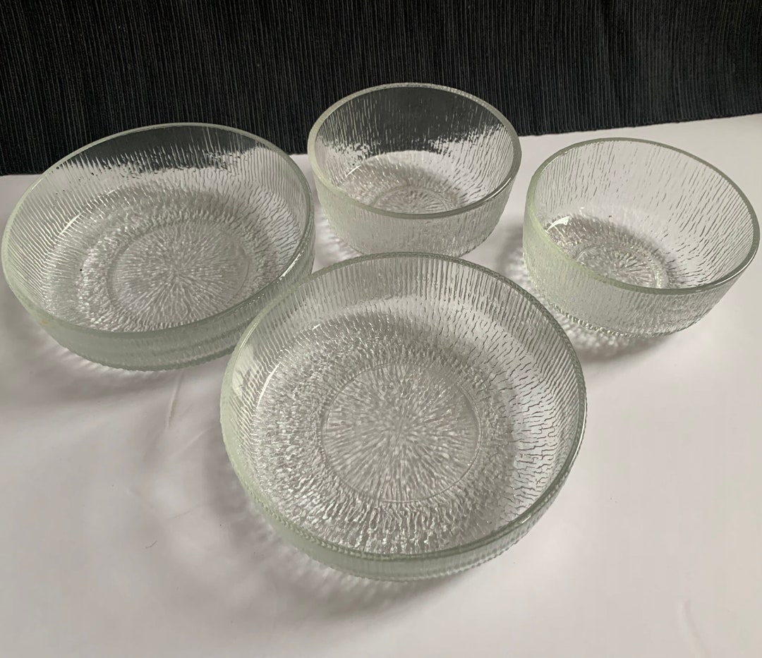 Two Pair Indiana Glass Snack Bowls, Vintage Crystal Ice Tree Bark ...