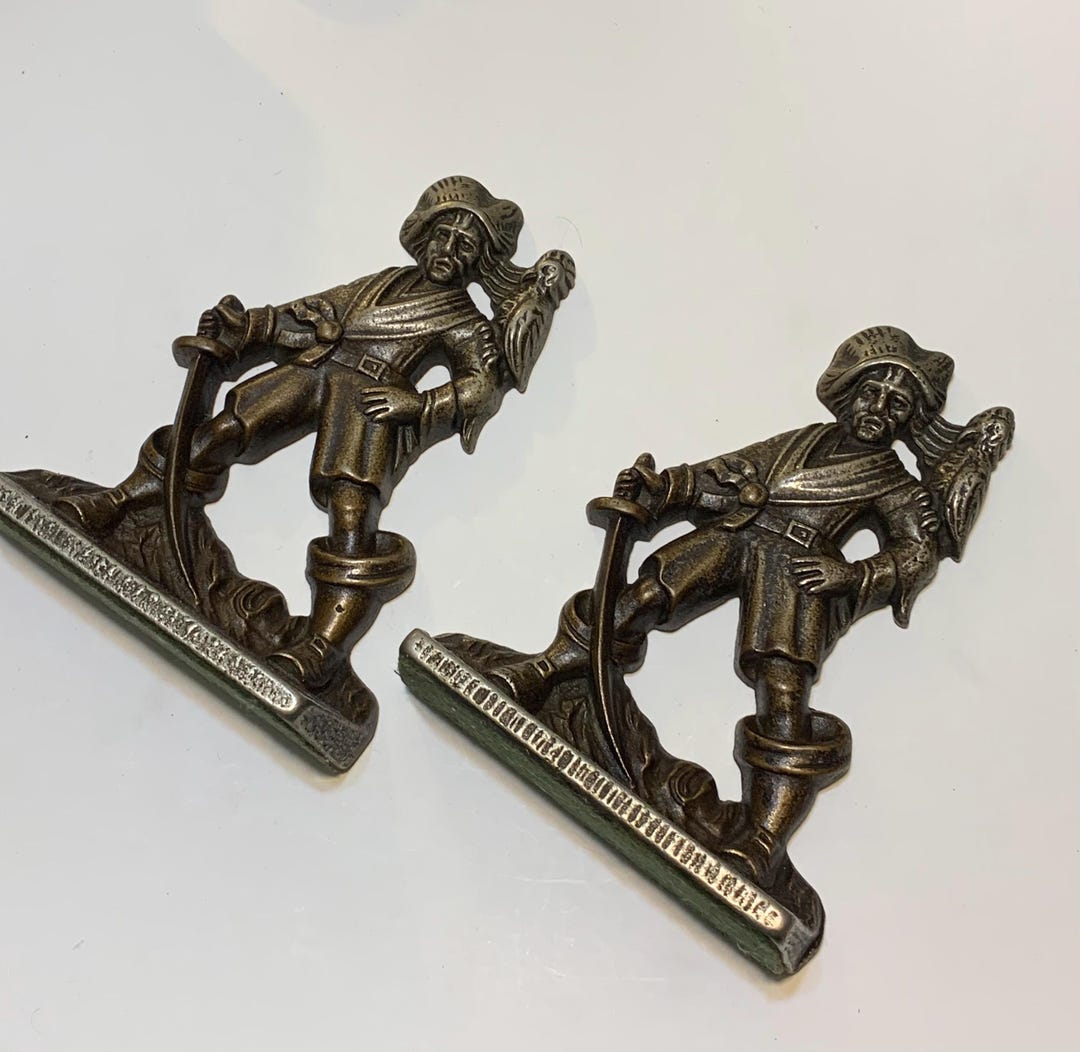 Pirate Bookends Antique 1925 Verona Cast Iron Sword Parrot Maritime ...