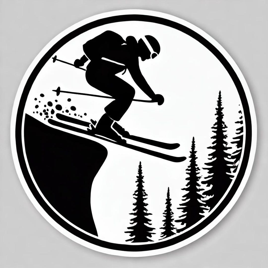 Helmet Sticker, Skiing Sticker, Winter Sticker, Black and White Skier ...