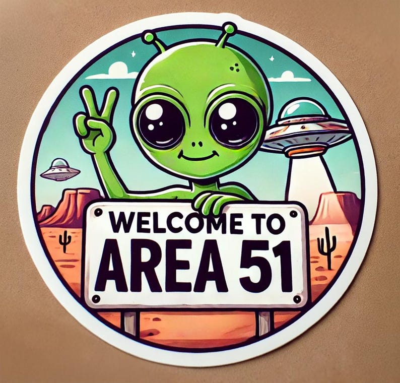 Area 51 Sticker, Funny Alien Sticker, UFO, Peace Sign Alien, Sci-fi Fan ...
