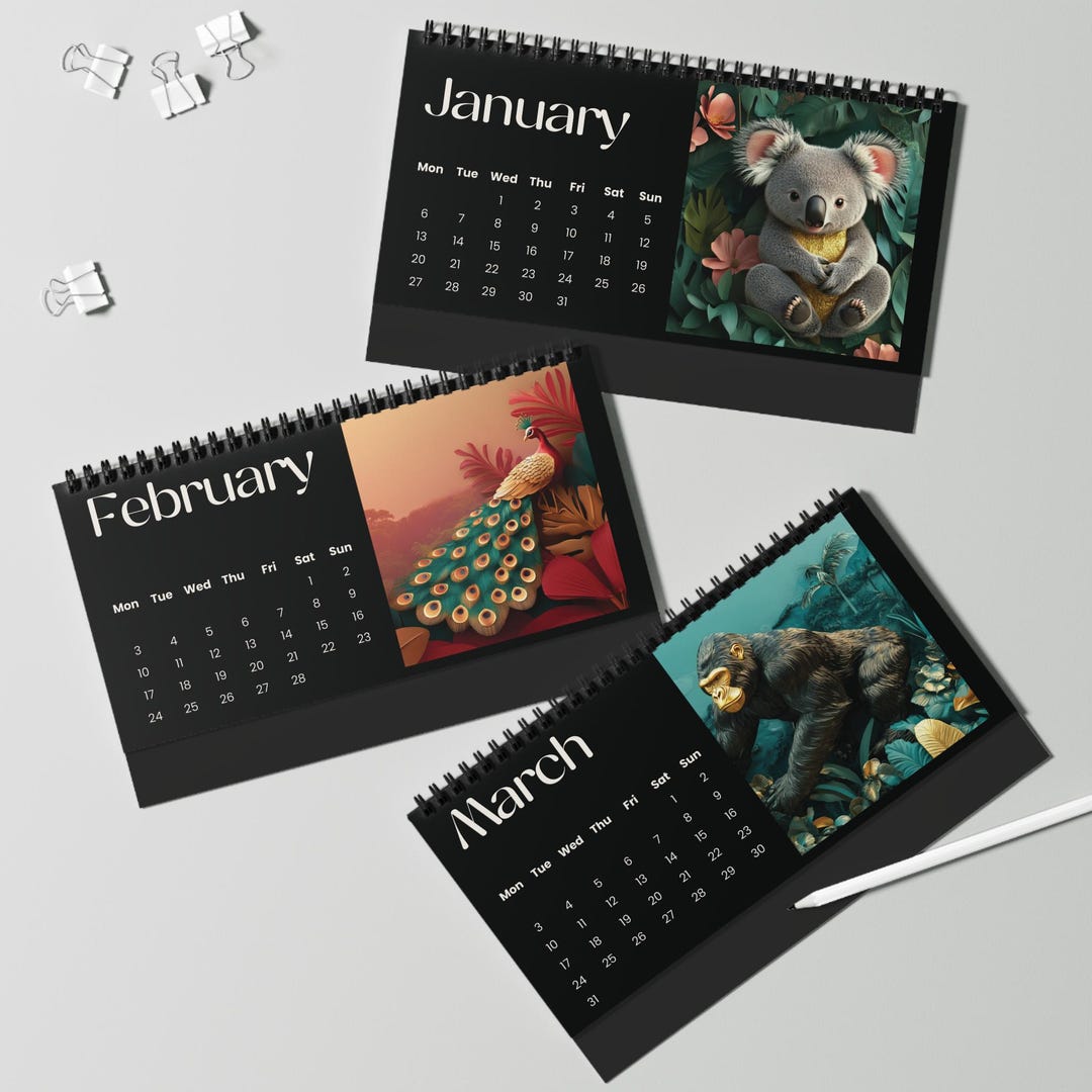 Desktop Calendar, Jungle Animals Design Wild Animal Planner, Safari ...
