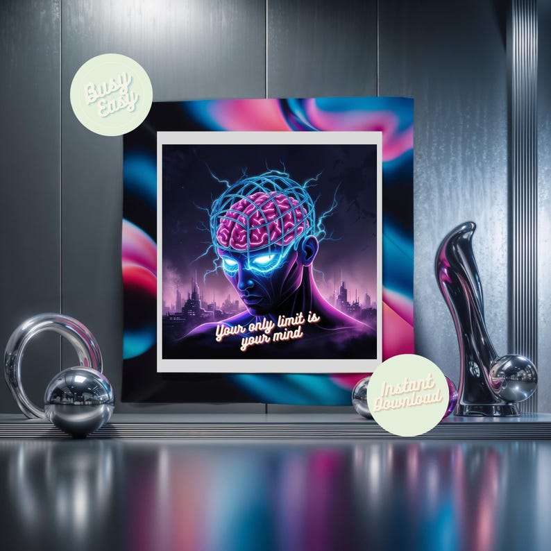 Futuristic Digital Art Neon Digital Wall Art Motivational Digital Wall ...