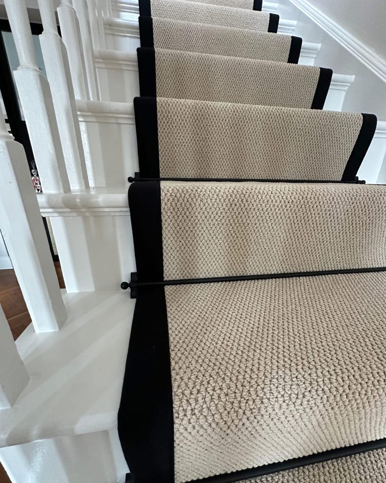 Taped Edge Stair Runner Beige - Etsy UK