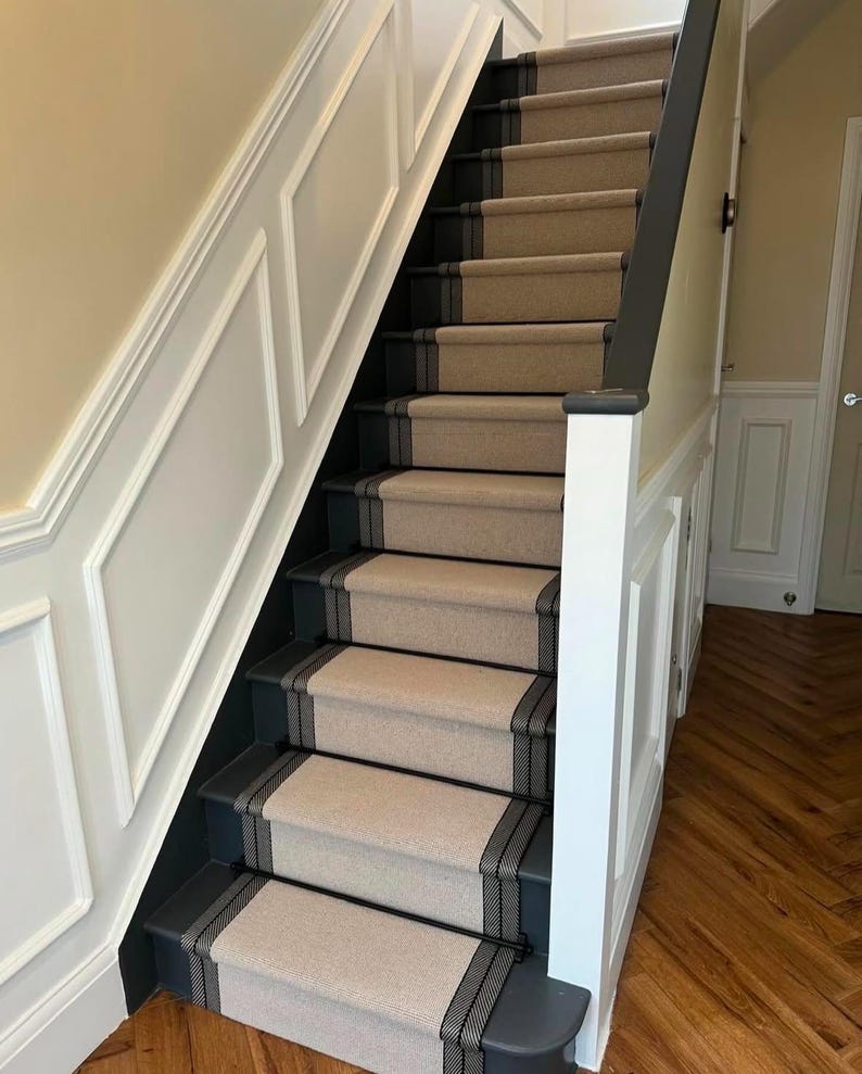 Stitched Taped Edge Stair Runner Beige - Etsy UK