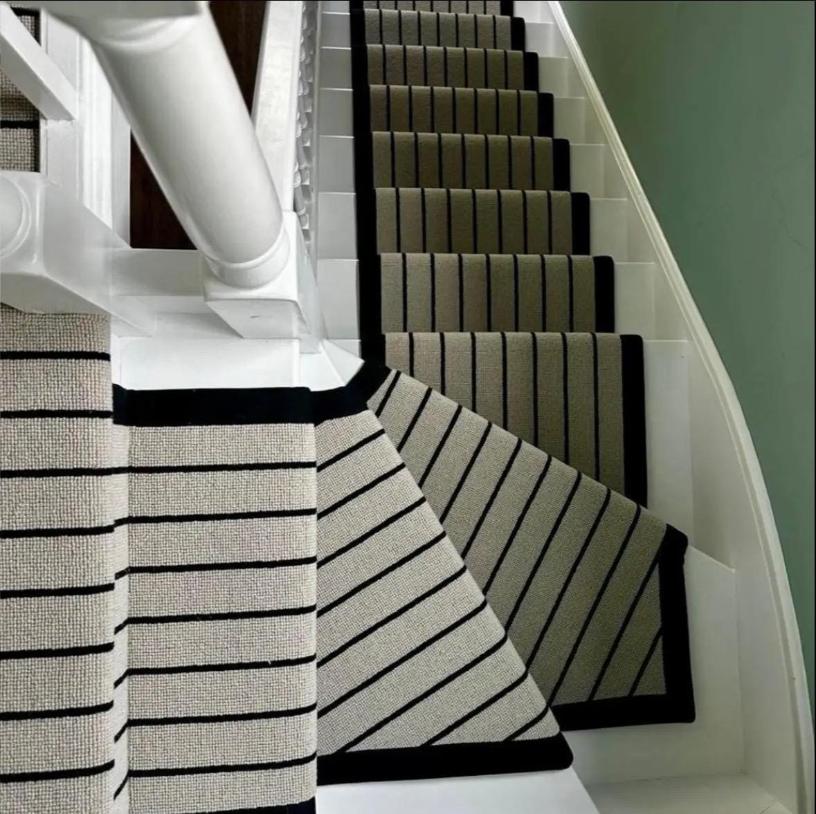 Beige With Black Stripe Wool Stair Runner With Black Stitched Taped ...