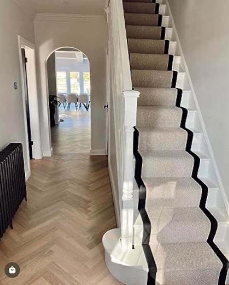 Taped Edge Stair Runner Beige - Etsy UK