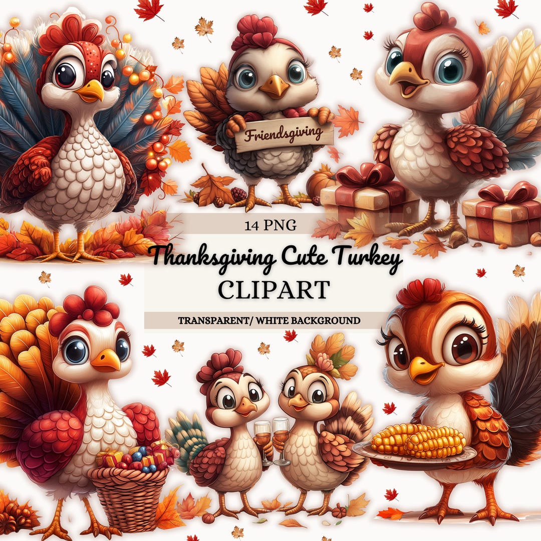 Turkey Png Thanksgiving Clipart Funny Turkey Clipart Cute Kawaii Fall ...