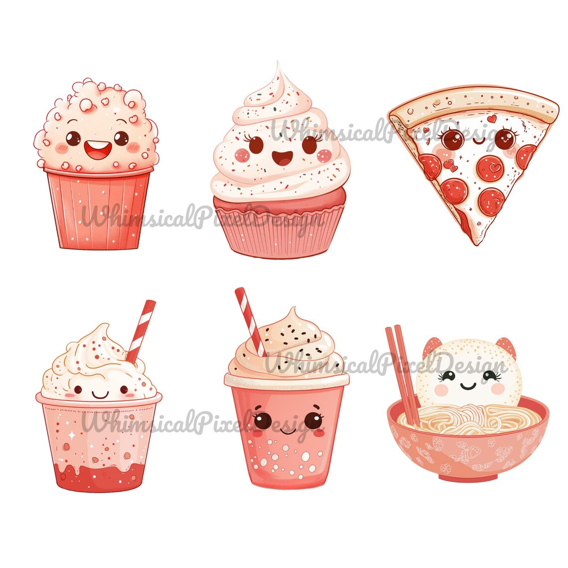 Kawaii Clipart Cartoon Sweets Png Adorable Icons Cute Food Elements ...