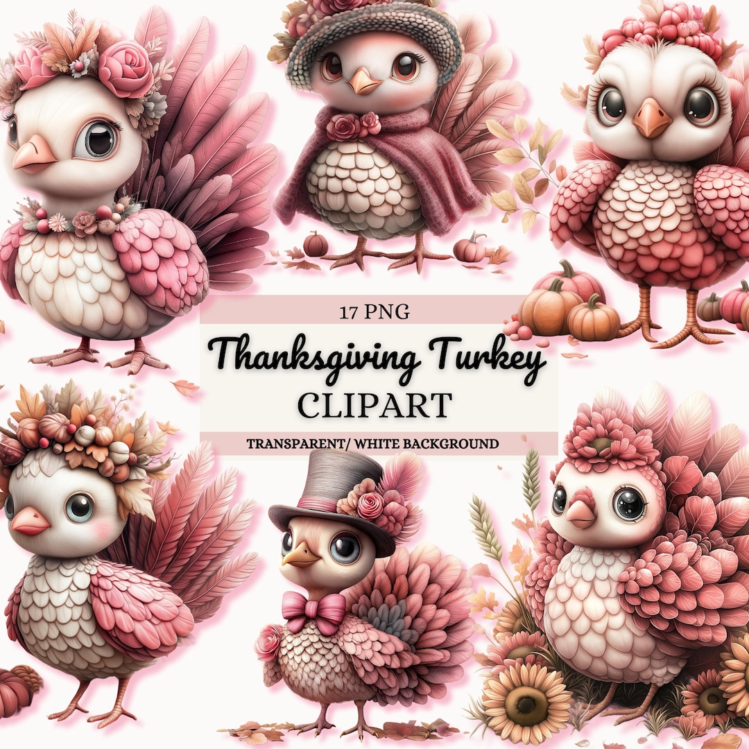 Thanksgiving Clipart Cute Pink Turkey Png Autumn Fall Decor Gobble ...