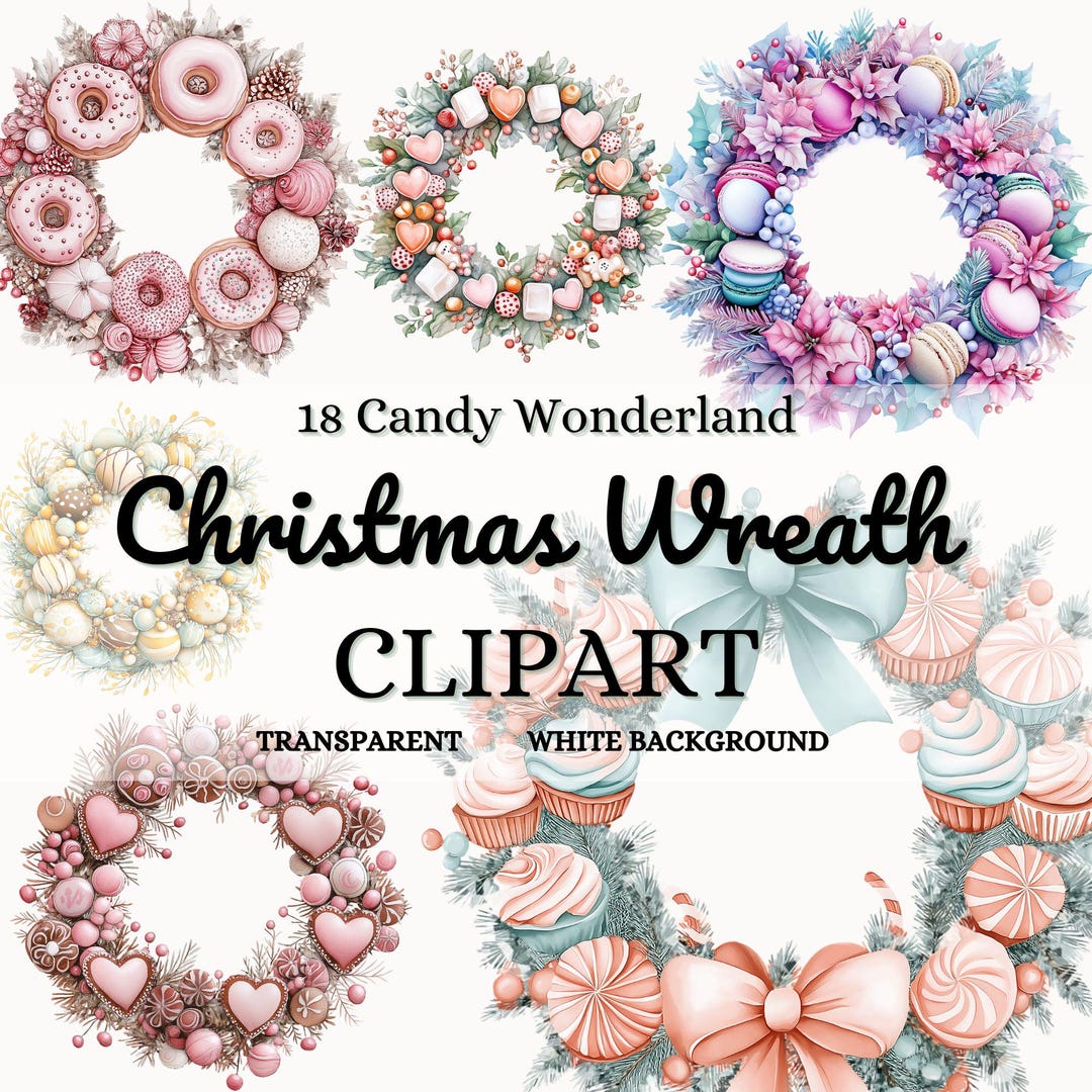 Pastel Christmas Wreath Clipart Seasonal Wreath Png Holiday Garland Png ...
