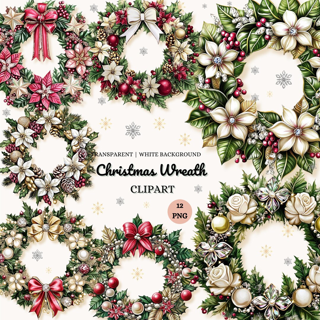 Elegant Christmas Wreath Clipart Bundle, Evergreen Designs for Stickers ...