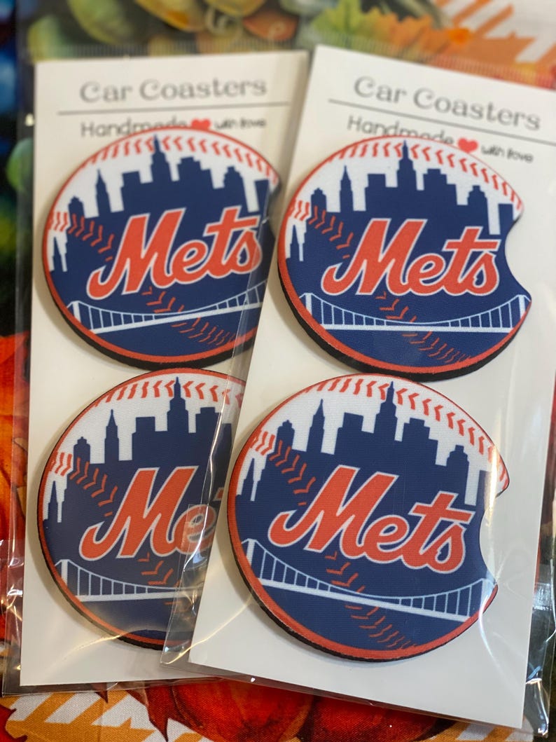Mets Car Coasters – Blue & Orange Car Accessories, Mets Fan Gift, MLB ...