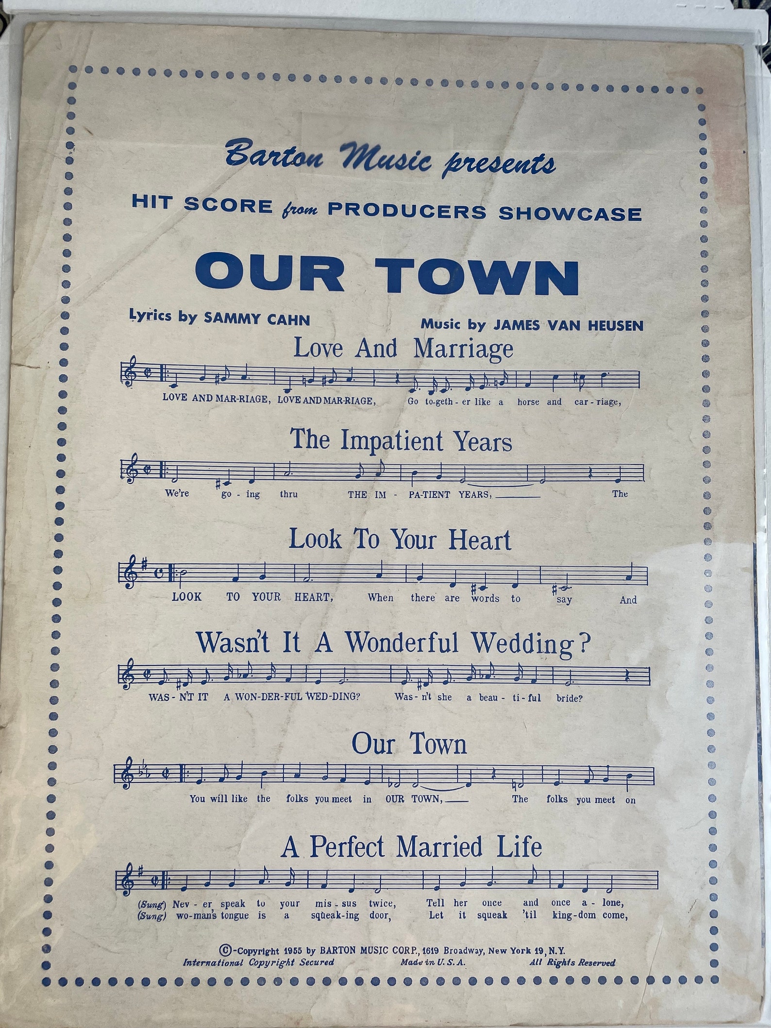 Frameable Vintage Sheet Music - 1955 "our Town" Movie Music "love and ...