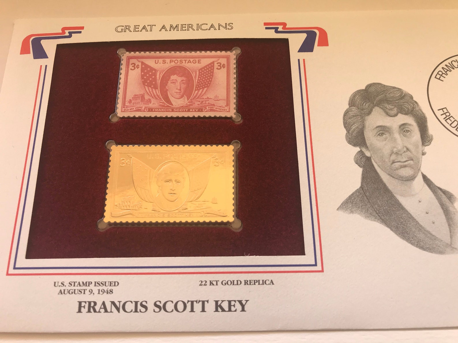 1948 Francis Scott Key 3-cent Stamp in Mint Condition & 22K Gold ...
