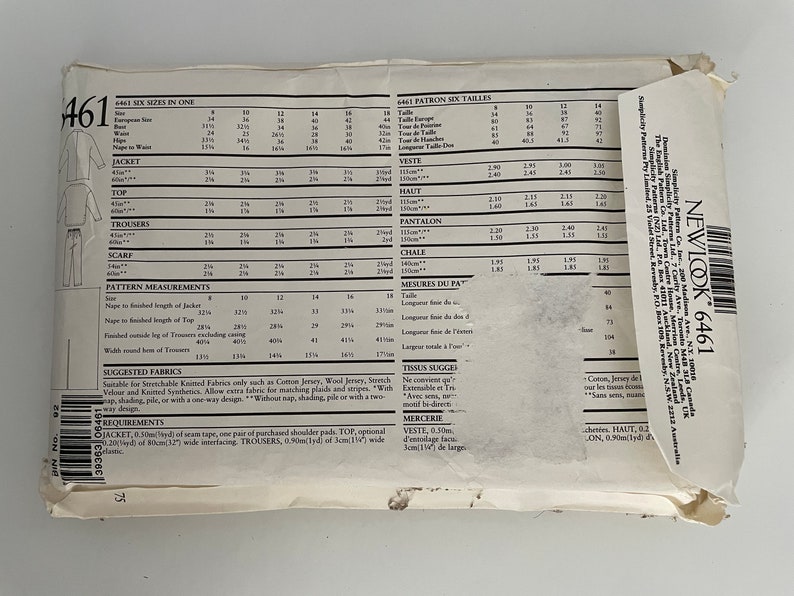 UNCUT Sewing Pattern New Look Sewing Pattern 6461 Sizes 8 - Etsy
