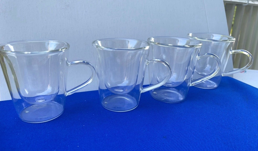 Set of 4 Vintage Double Wall, Double Layered Clear Glass Coffee/tea ...