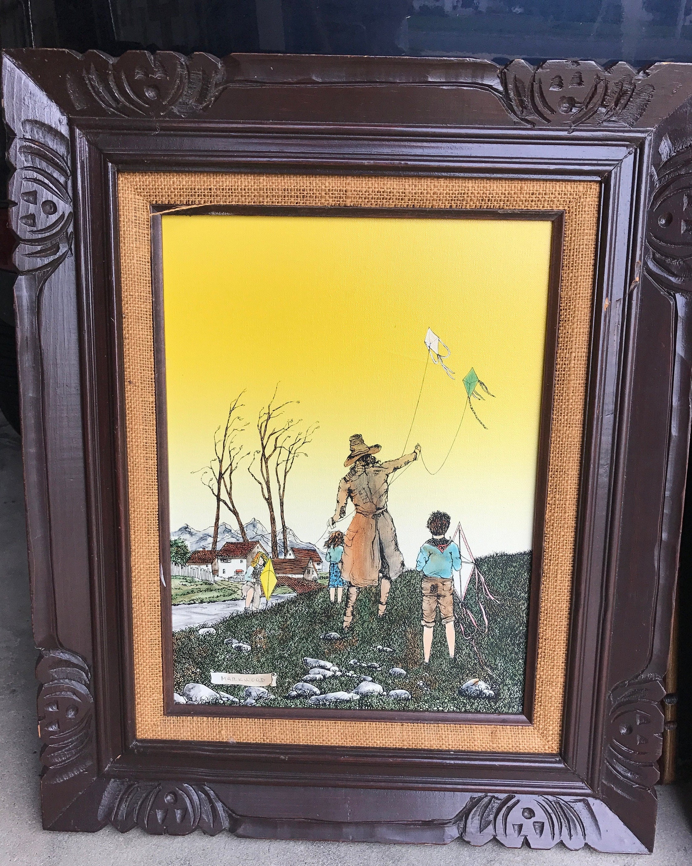 Original Art Oil Painting Signed Mark Wood (markwood) in Ornate Carved ...